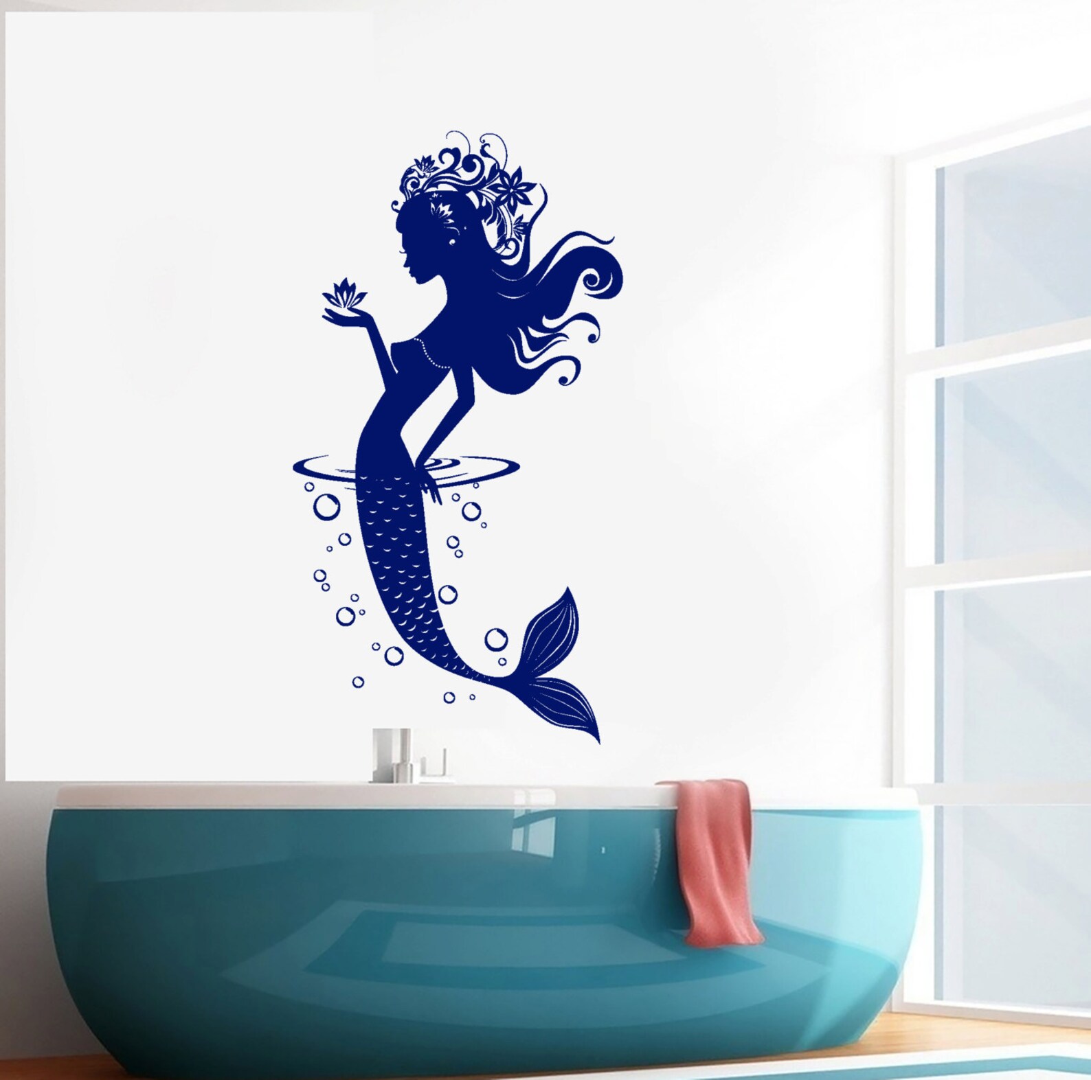 Wall Vinyl Decal Bathroom Mermaid Nautical Ocean Sea Mural Art | Etsy