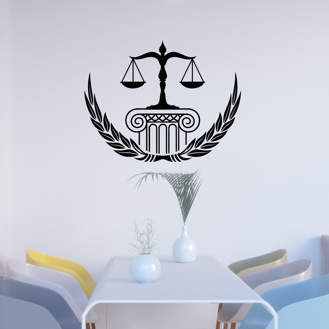 Law Firm Vinyl Wall Decal Office Court Scales of Justice Legislation ...
