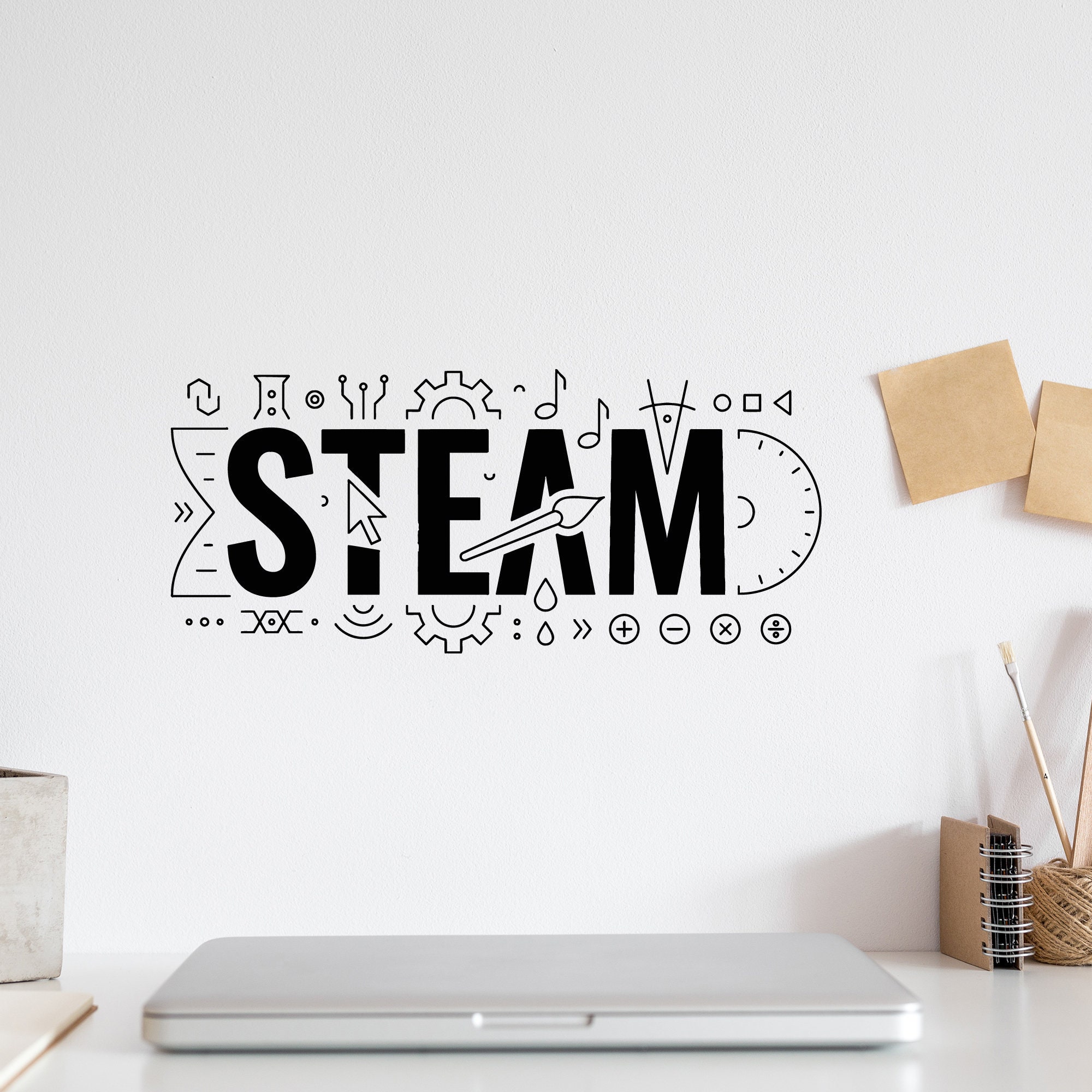 Steam Vinyl Wall Decal Work Math Symbols School Classroom Stickers ...