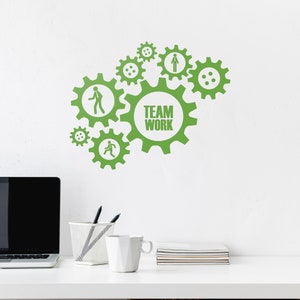 Teamwork Gears Vinyl Wall Decal Office Decor Inspiration Workplace ...