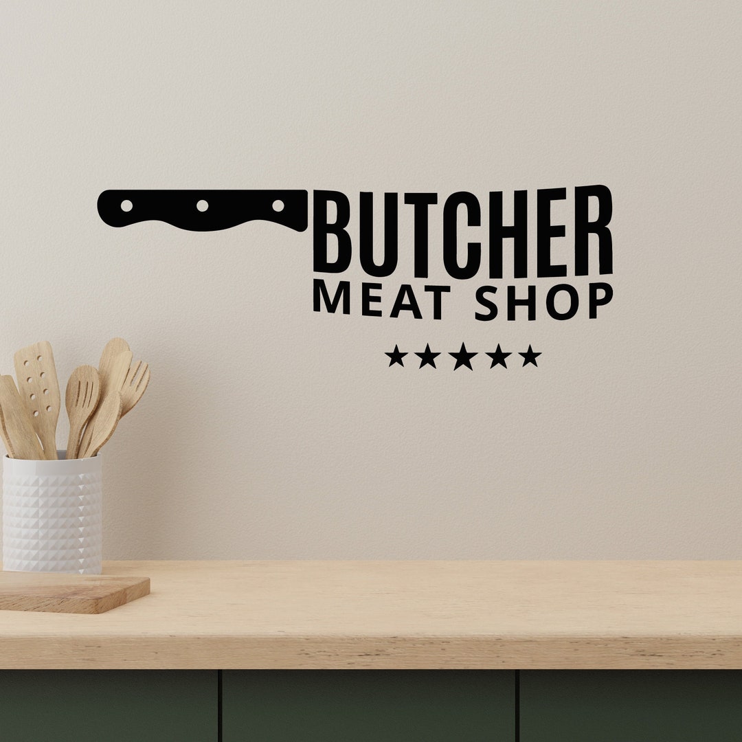 Meat Vinyl Wall Decal Butcher Shop Beef Knife Kitchen Decor Stickers ...
