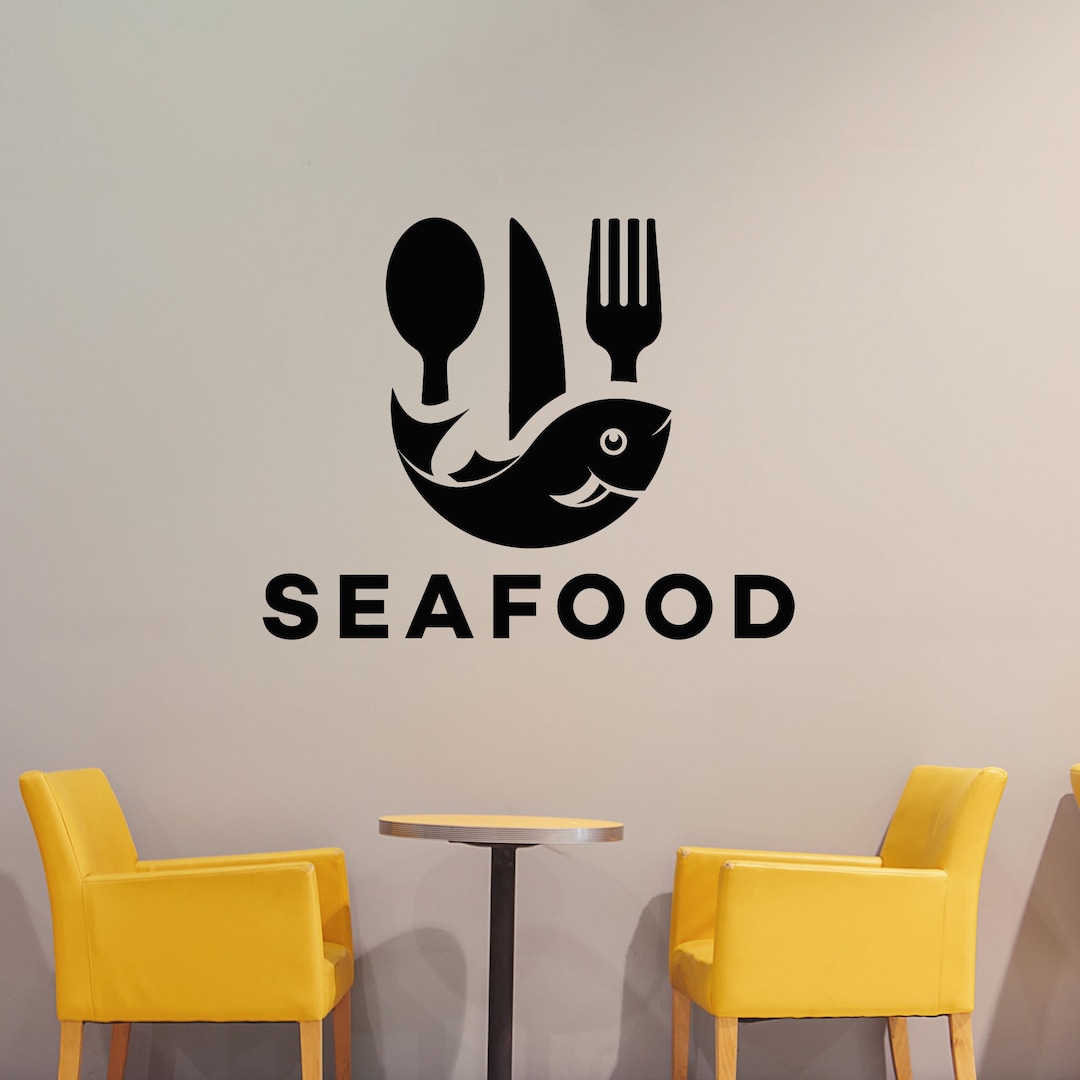 Seafood Vinyl Wall Decal Restaurant Fresh Fish Cafe Beach Bar Stickers ...