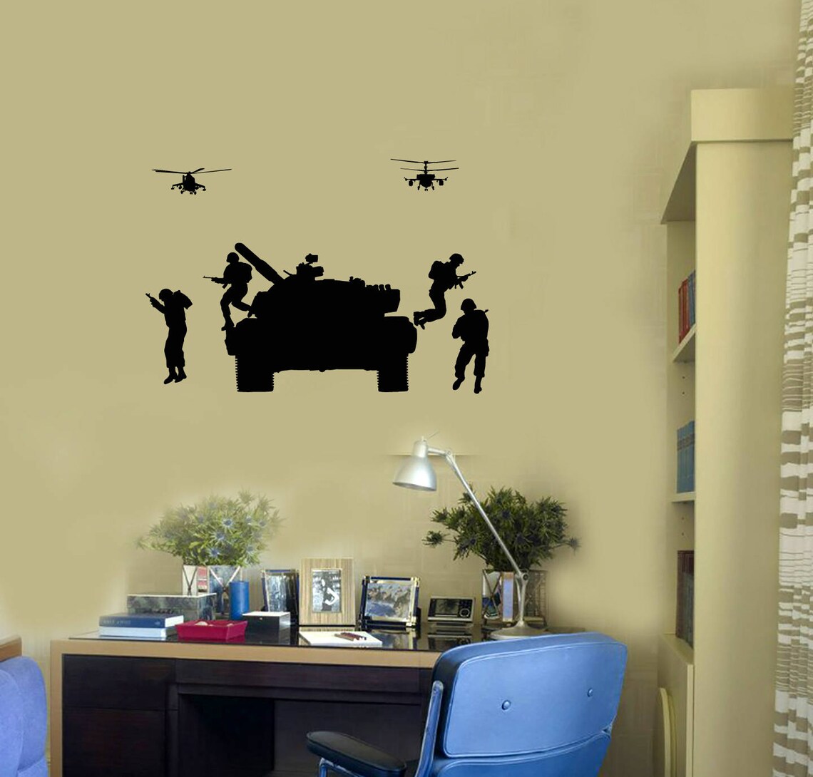 Military Vinyl Wall Decal Tanks Helicopters Soldiers War Art - Etsy