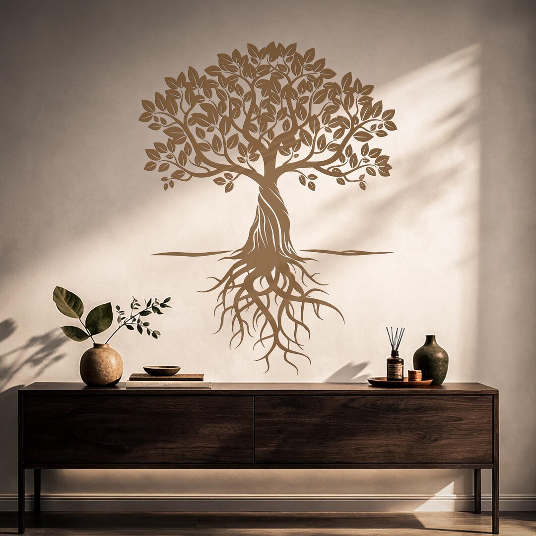 Tree Wall Decal With Roots & Branches – Custom Vinyl Nature Mural for ...