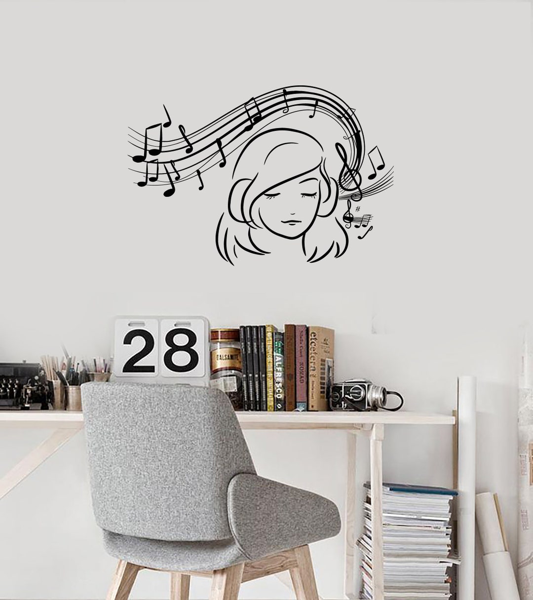 Musical Girl Vinyl Wall Decal Music Teen Room Decor Art Stickers Mural ...