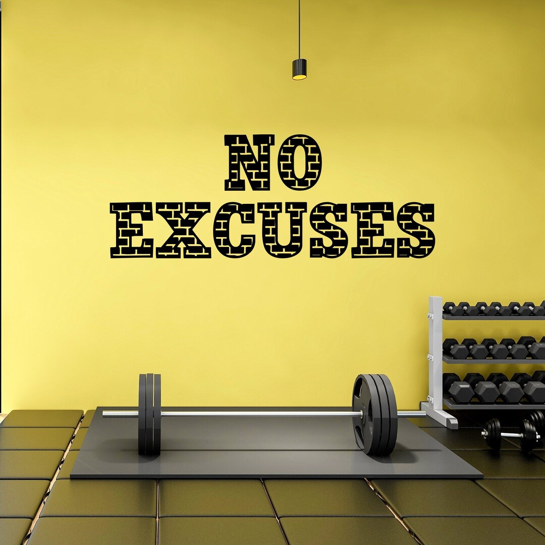 Inspirational No Excuses Quote Wall Decal - Vinyl Art for Fitness Room ...
