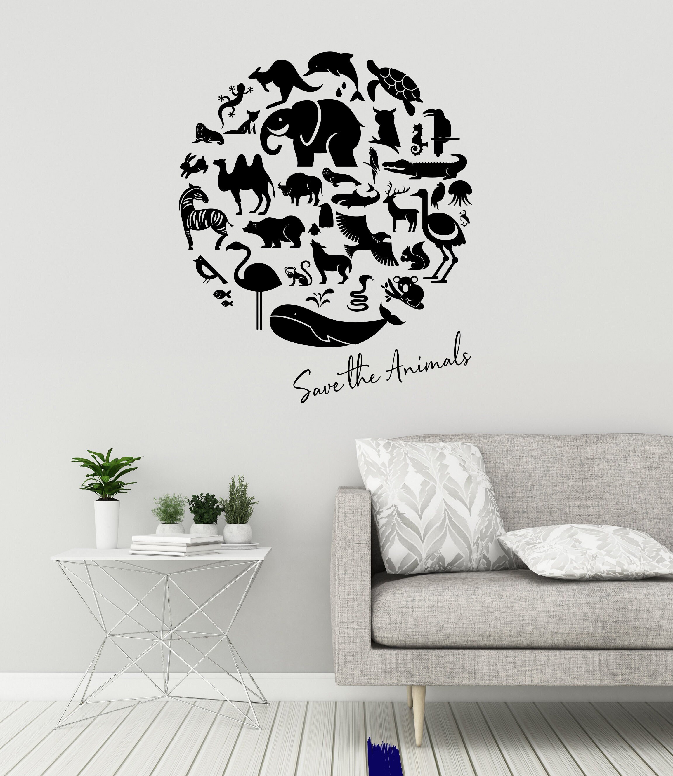 Save the Animals Vinyl Wall Decal Ecology Earth Planet Stickers Mural ...