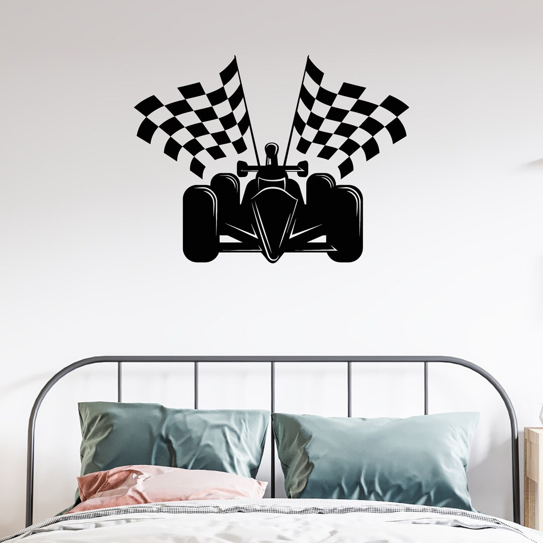Formula 1 Vinyl Wall Decal Racing Flags Racer Room Teen Gamer Boy ...
