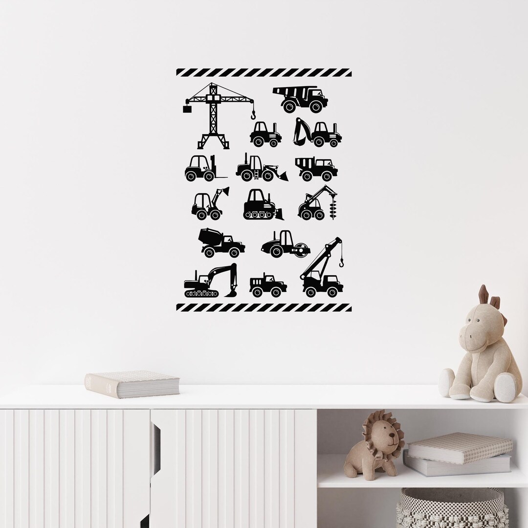 Construction Equipment Vinyl Wall Decal Heavy Machines Vehicles Trucks Boys Bedroom Decoration ...