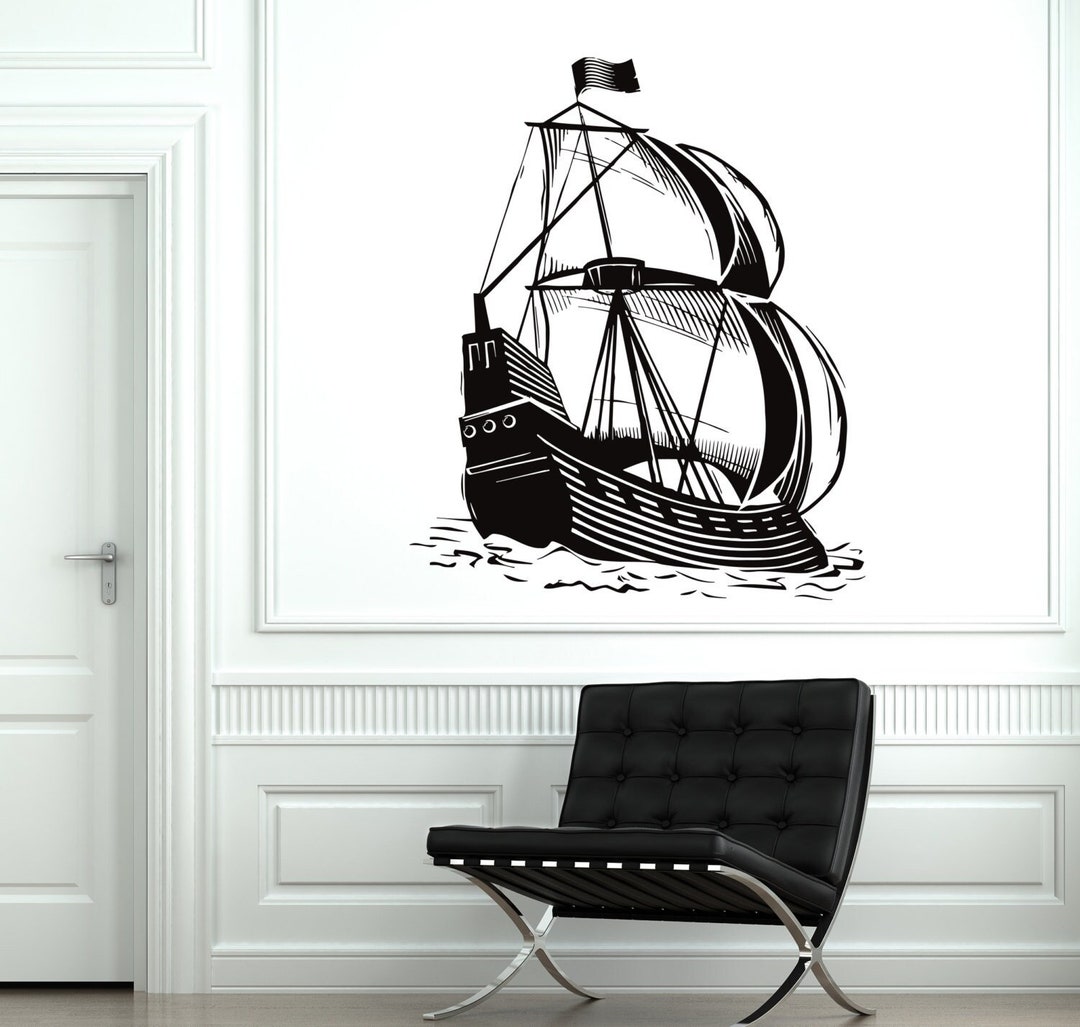 Ship Vinyl Wall Decal Yacht Ocean Sea Nautical Style Guaranteed Quality ...