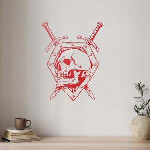 Skull Shield and Swords Vinyl Wall Decal Knight Emblem Warrior Gothic ...