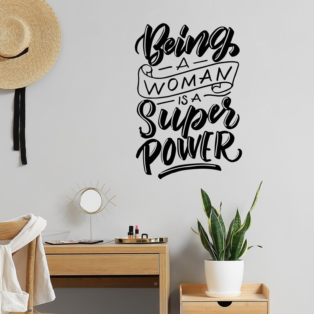 Vinyl Wall Decal Inspirational Lettering Women Super Power Woman ...
