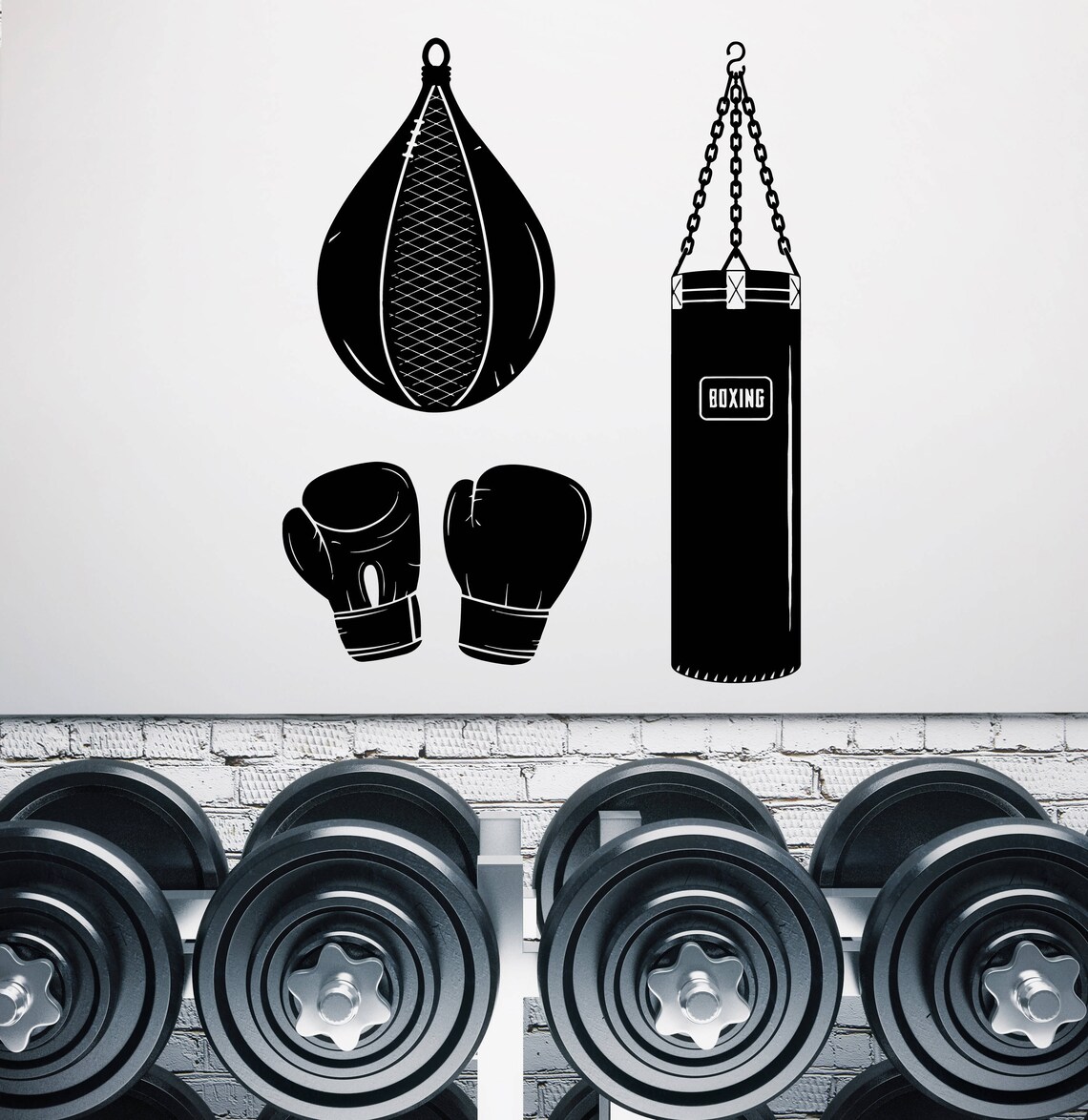 Wall Vinyl Decal Sport Attributes Boxing Decor for Fitness Center and ...