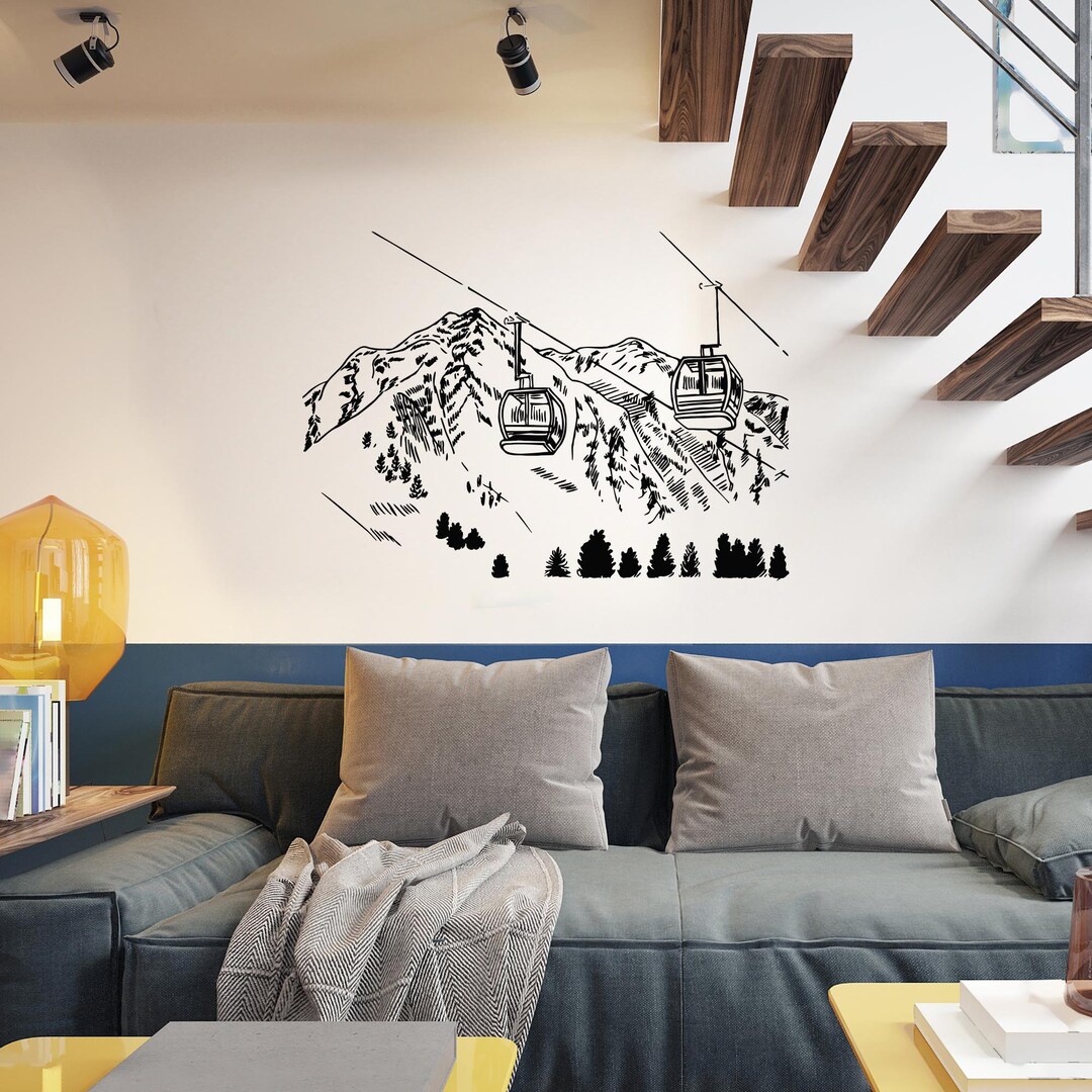 Winter Resort Vinyl Wall Decal Mountains Skiing Snowboarding Sport Ski ...