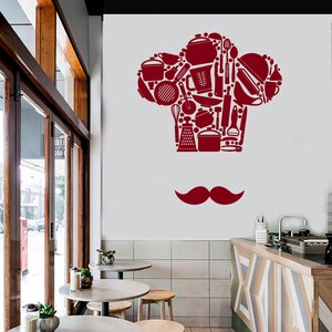 Wall Vinyl Decal Kitchen Cooking Chef French Hat and Mustache Pots and ...