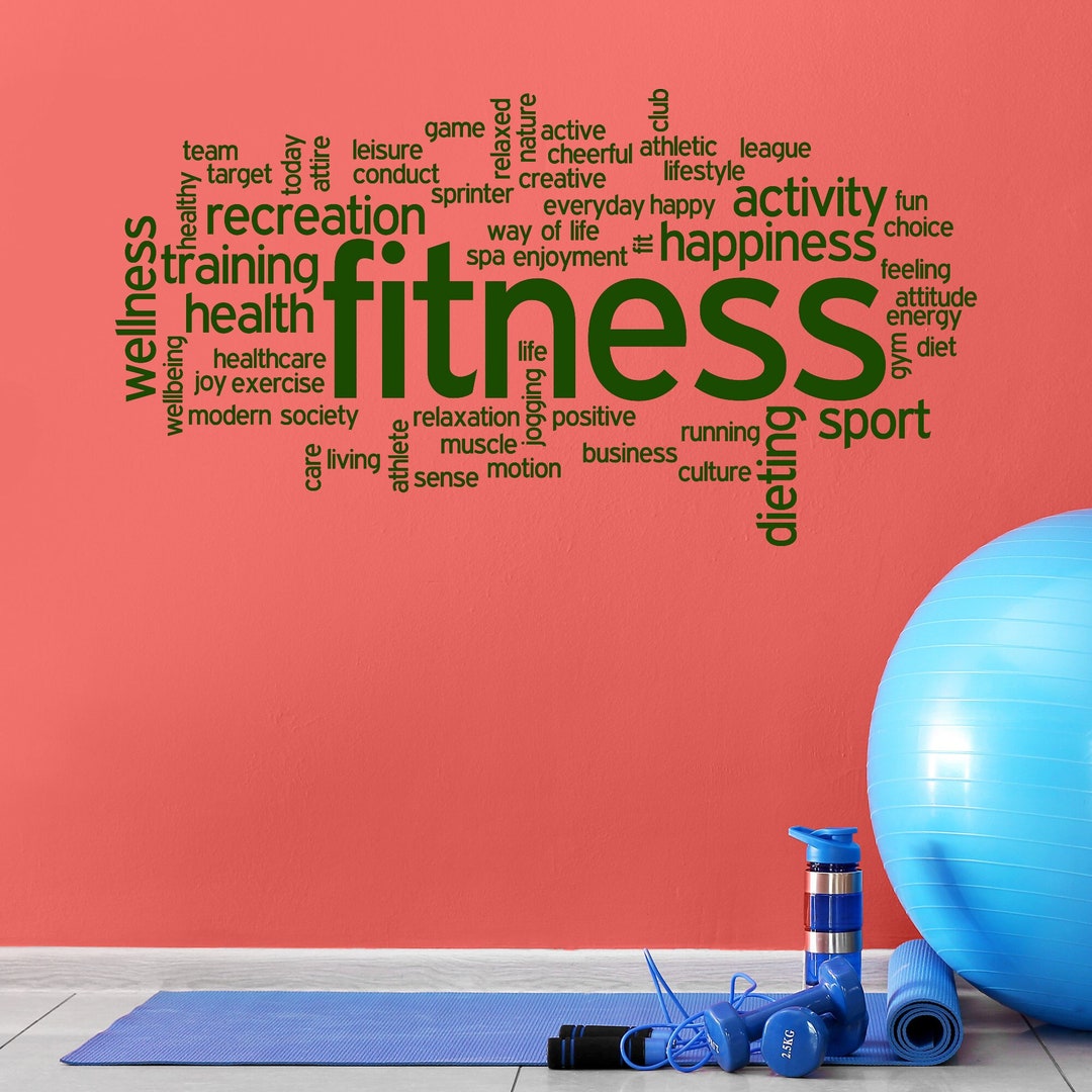 Fitness Word Cloud Logo Vinyl Wall Decal Sport Gym Healthy Lifestyle ...