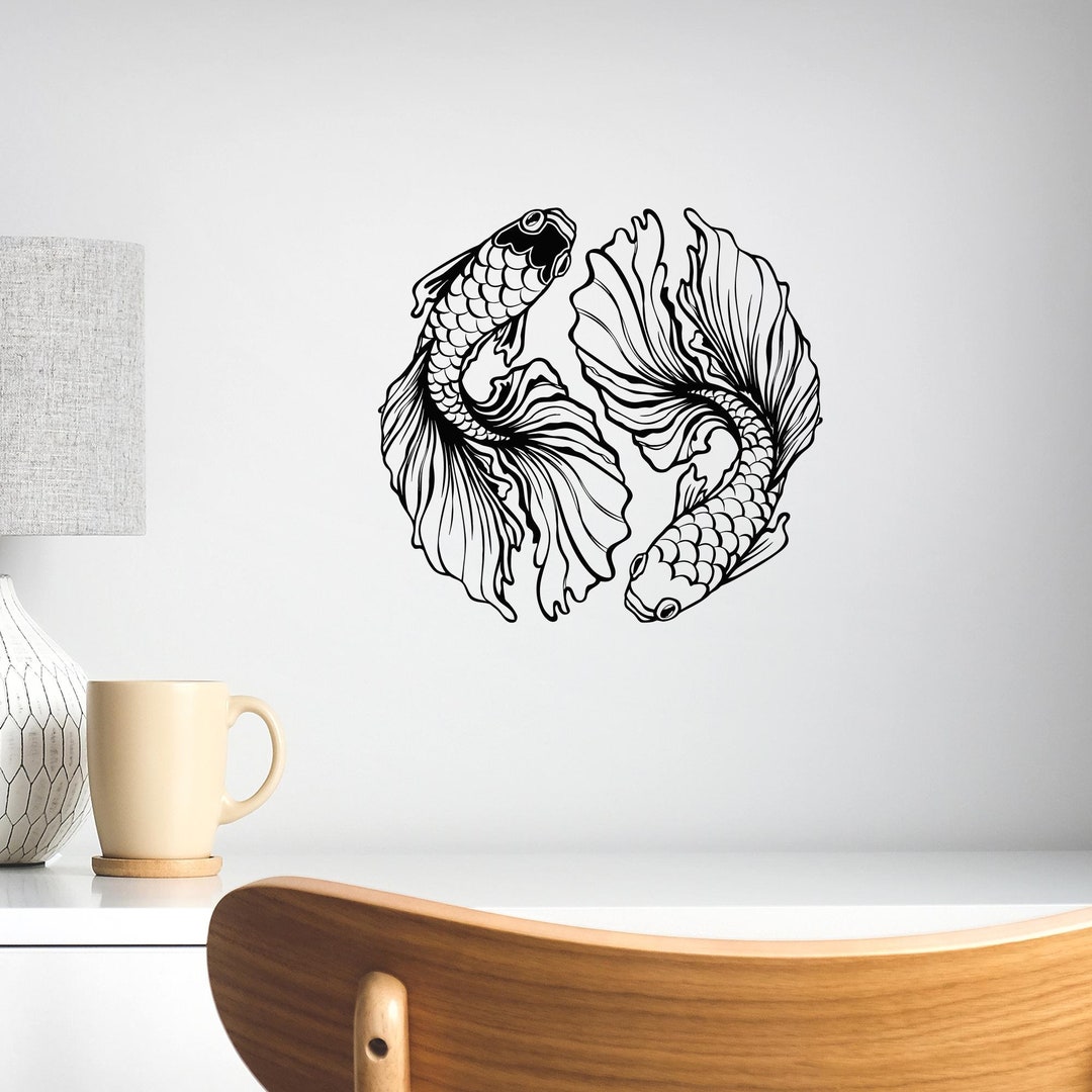 Koi Fishes Vinyl Wall Decal Zen Style Japanese Art Bedroom Bathroom ...