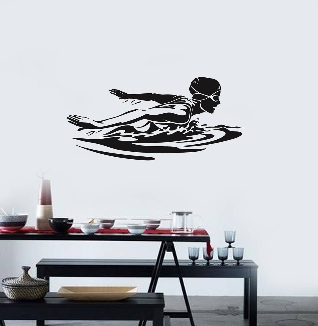 Swimming Vinyl Wall Decal Female Swimmer Woman Water Sport Stickers ...