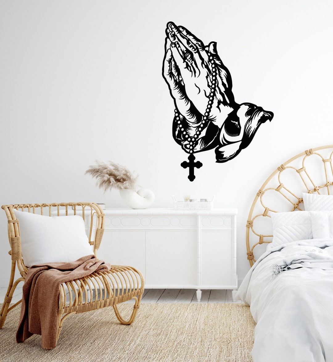 Pray Vinyl Wall Decal Praying Hands Cross Christianity Symbol Church ...