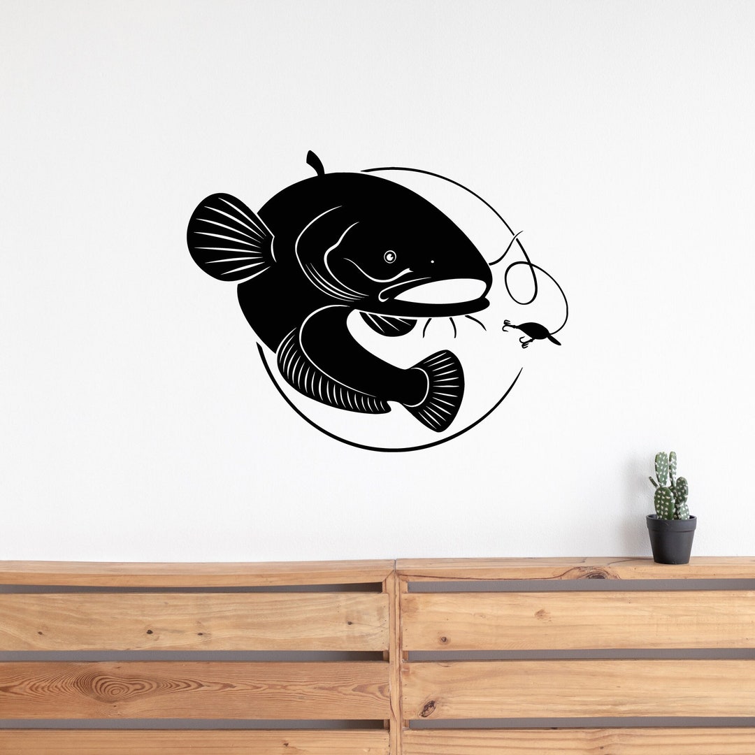 Fish Vinyl Wall Decal Catfish Catch Big Rod Fishing Hobby Stickers ...