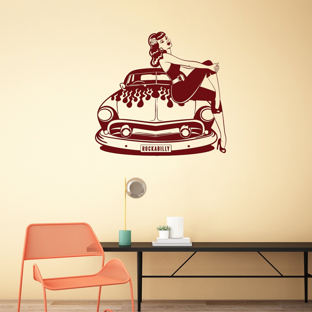 Pin-up Retro Style Beautiful Girl Wall Vinyl Decal Decor for Garage Man ...