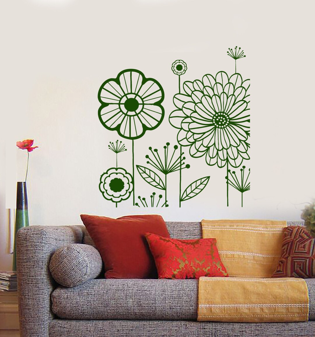 Wall Vinyl Decal Abstract Dandelions Puffball Bouquet of Flowers Flower ...