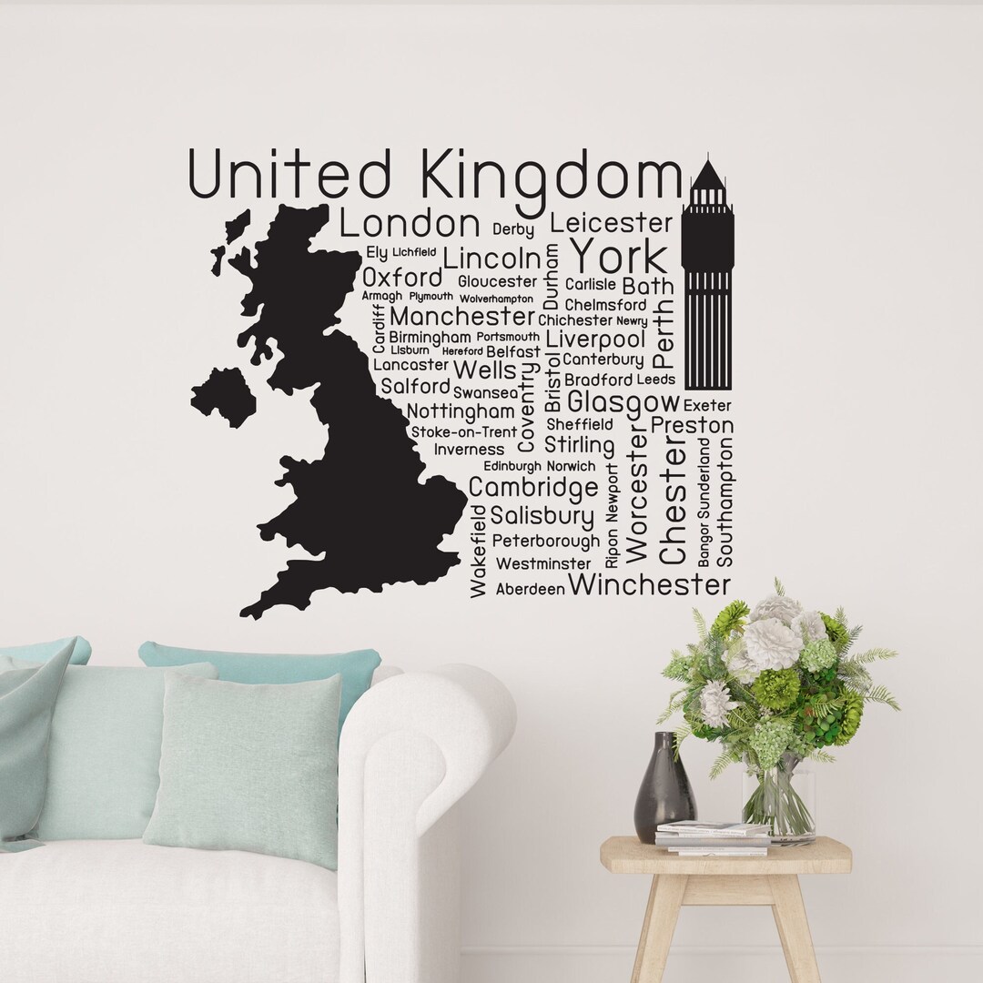 Abstract Map of United Kingdom Vinyl Wall Decal - British Room Accent ...