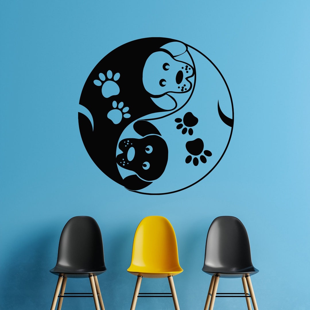 Yin Yang Vinyl Wall Decal Pet Shop Grooming Dogs Animals Paws Stickers ...