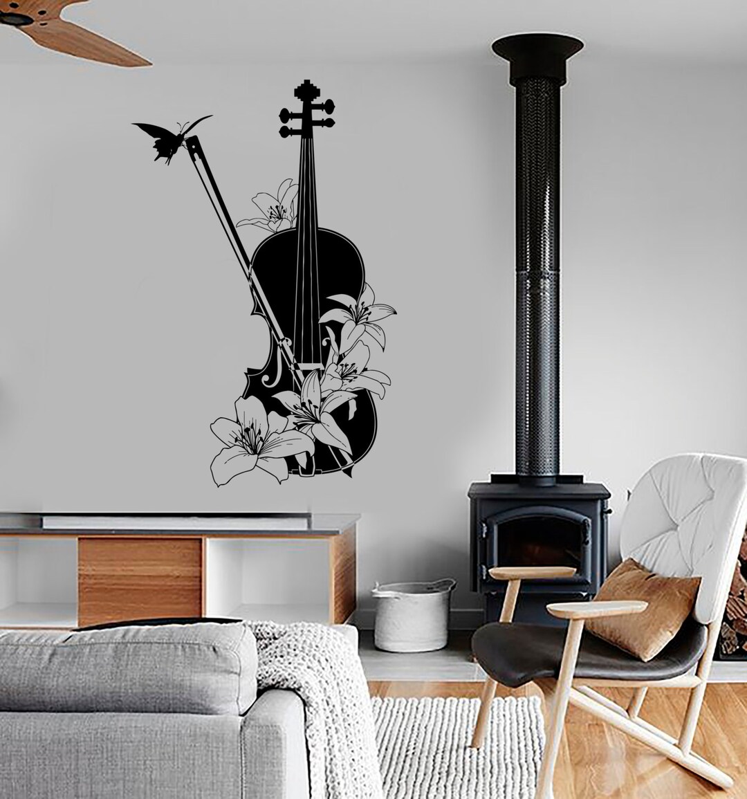 Wall Vinyl Music Violin Flower Floral Guaranteed Quality Decal Mural ...