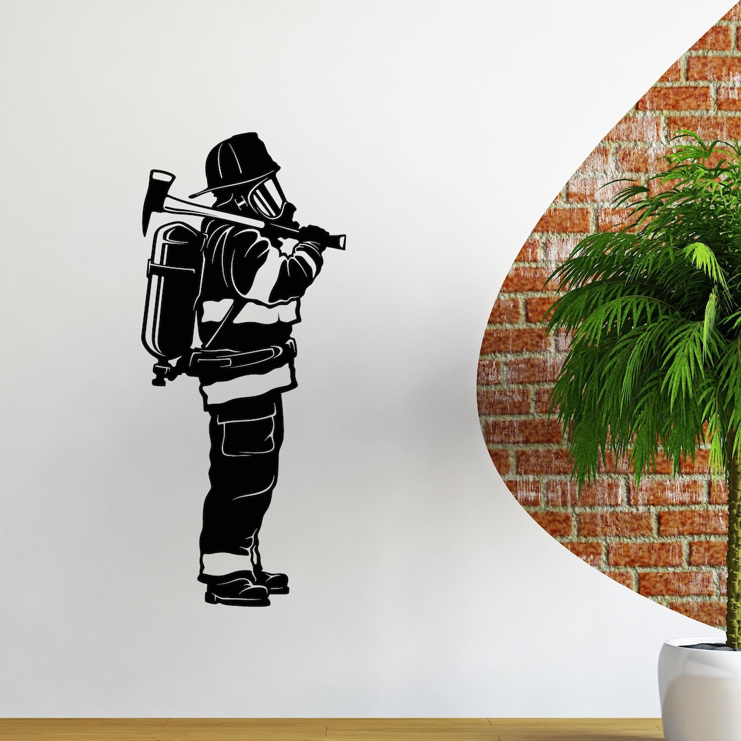 Firefighter Vinyl Wall Decal Rescuer Fire Department Axe Stickers Mural ...