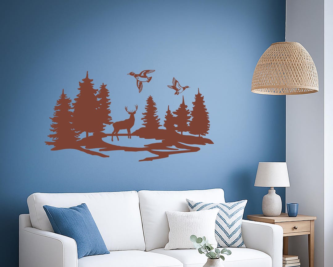 Deer Forest Vinyl Wall Decal: Scandinavian Style Nature Scene G8643 - Etsy