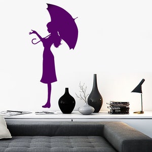 Wall Vinyl Decal Girl With an Umbrella Romantic Decor Girl's Room ...