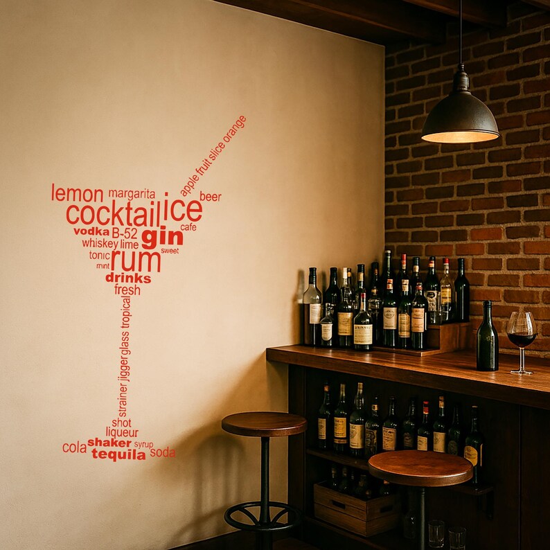Cocktail Glass Wall Decal – Bar Decor | Martini Vinyl Sticker for ...