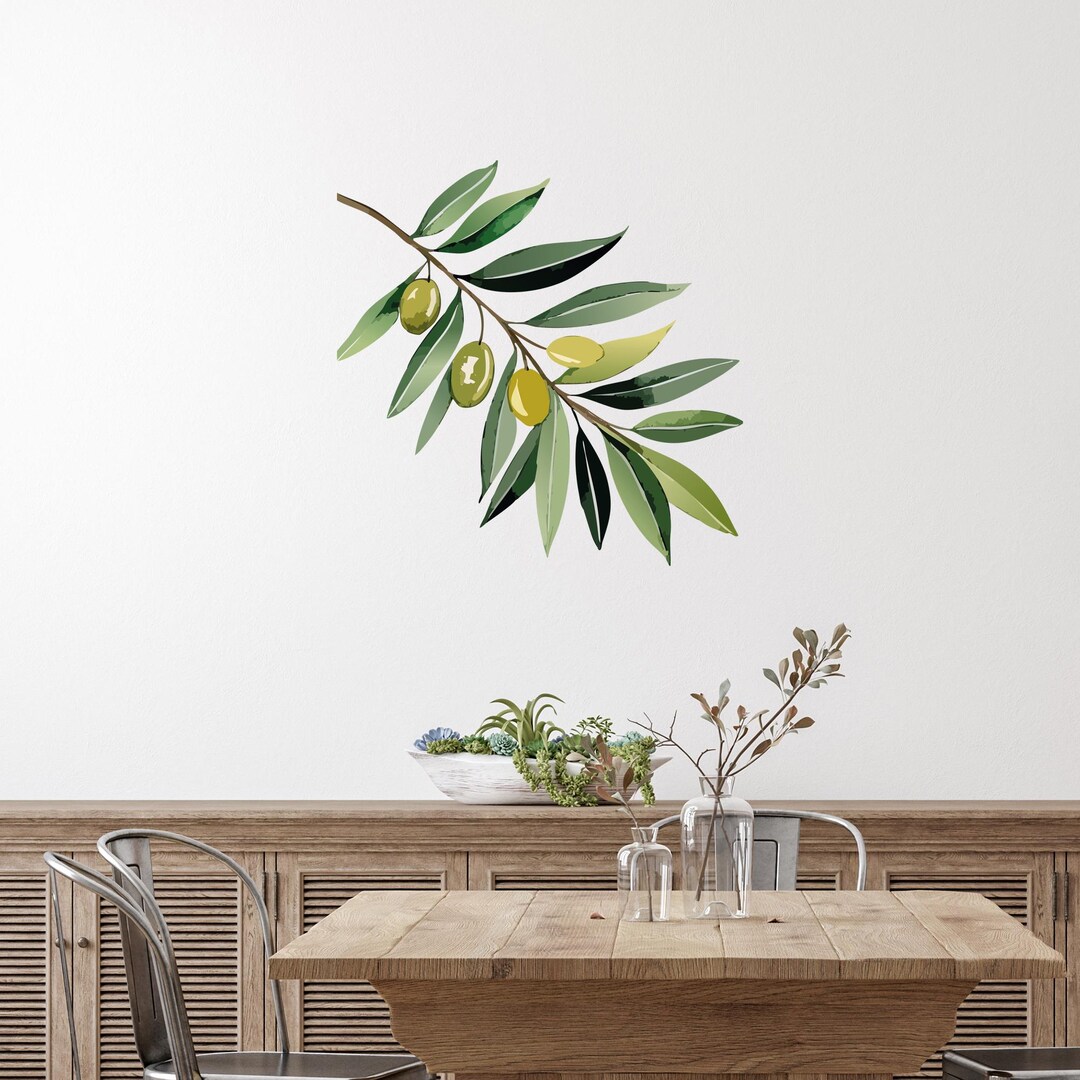 Olive Branch Vinyl Wall Decal, Watercolor Olive Plant Wall Sticker ...