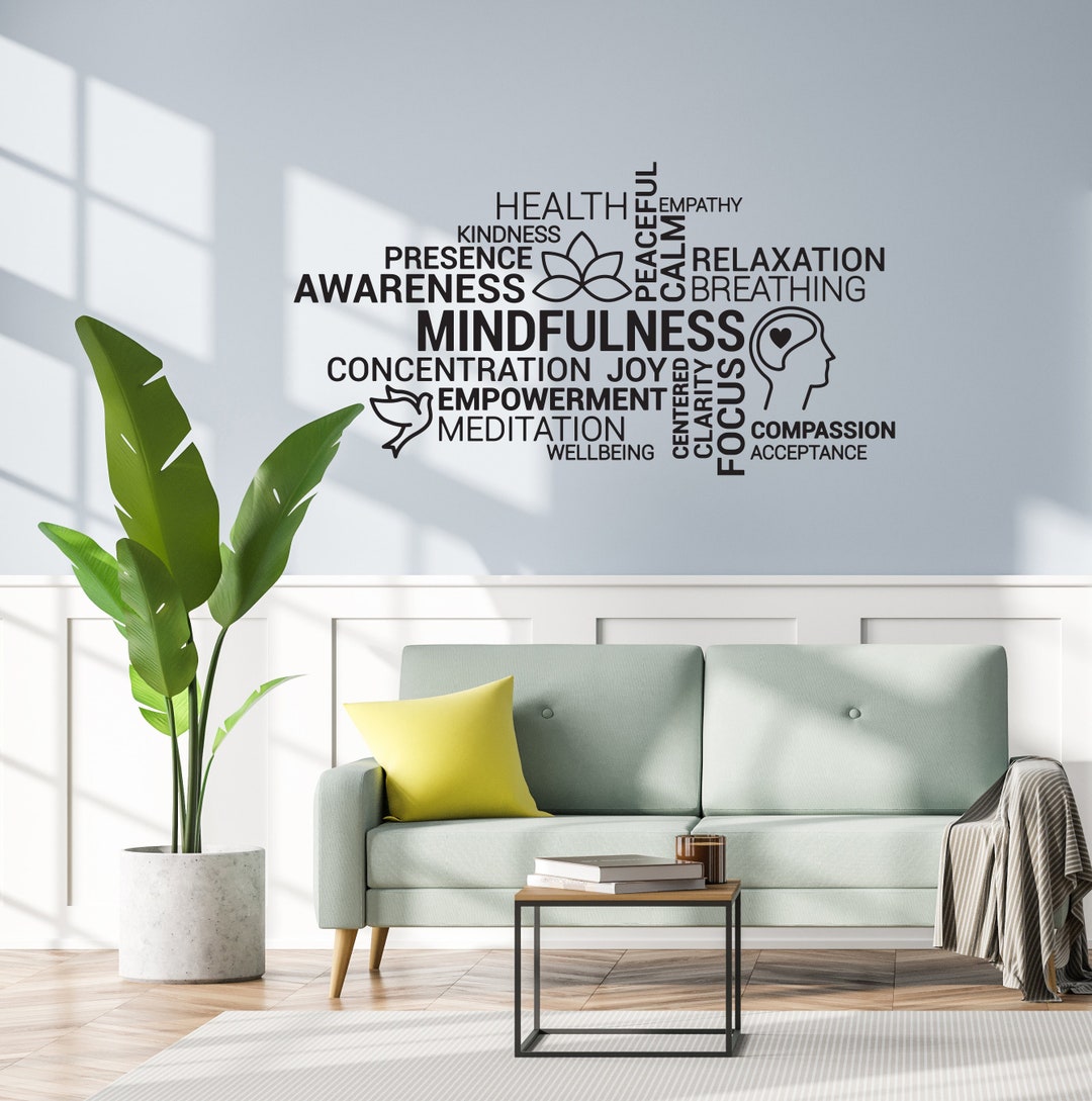Mindfulness Vinyl Wall Decal Meditation Room Yoga Studio Health Relax ...
