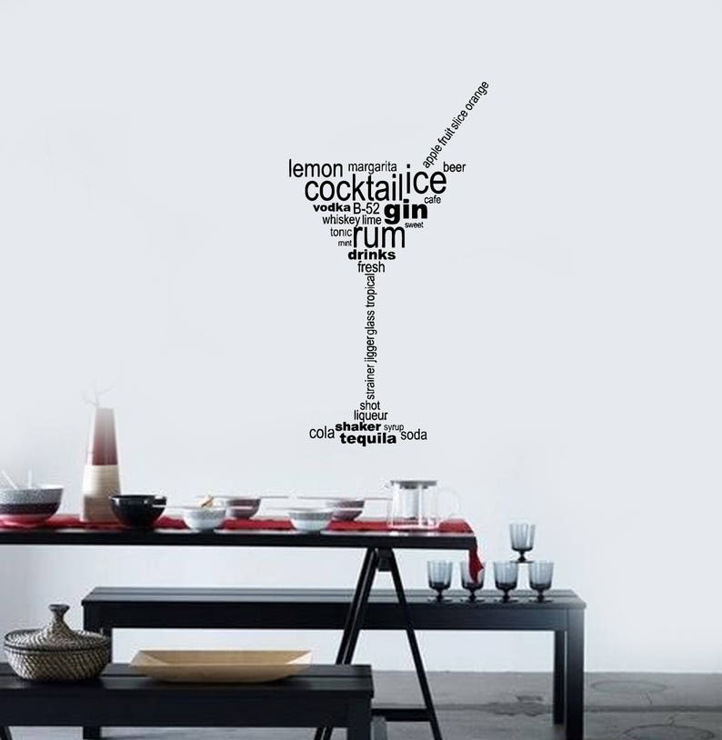 Cocktail Glass Vinyl Wall Decal Bar Restaurant Words Alcohol - Etsy
