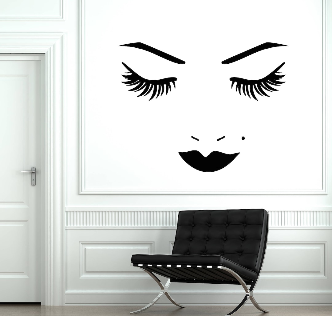 Beautiful Female Face Vinyl Wall Decal Woman Eyes Lips Lashes Beauty ...