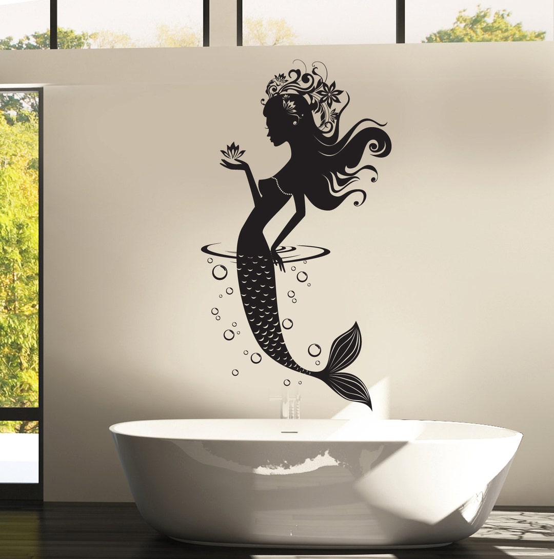 Wall Vinyl Decal Bathroom Mermaid Nautical Ocean Sea Mural Art for ...