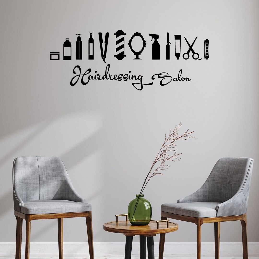Hairdressing Salon Logo Wall Vinyl Decal Beauty Hair Store Barbershop ...