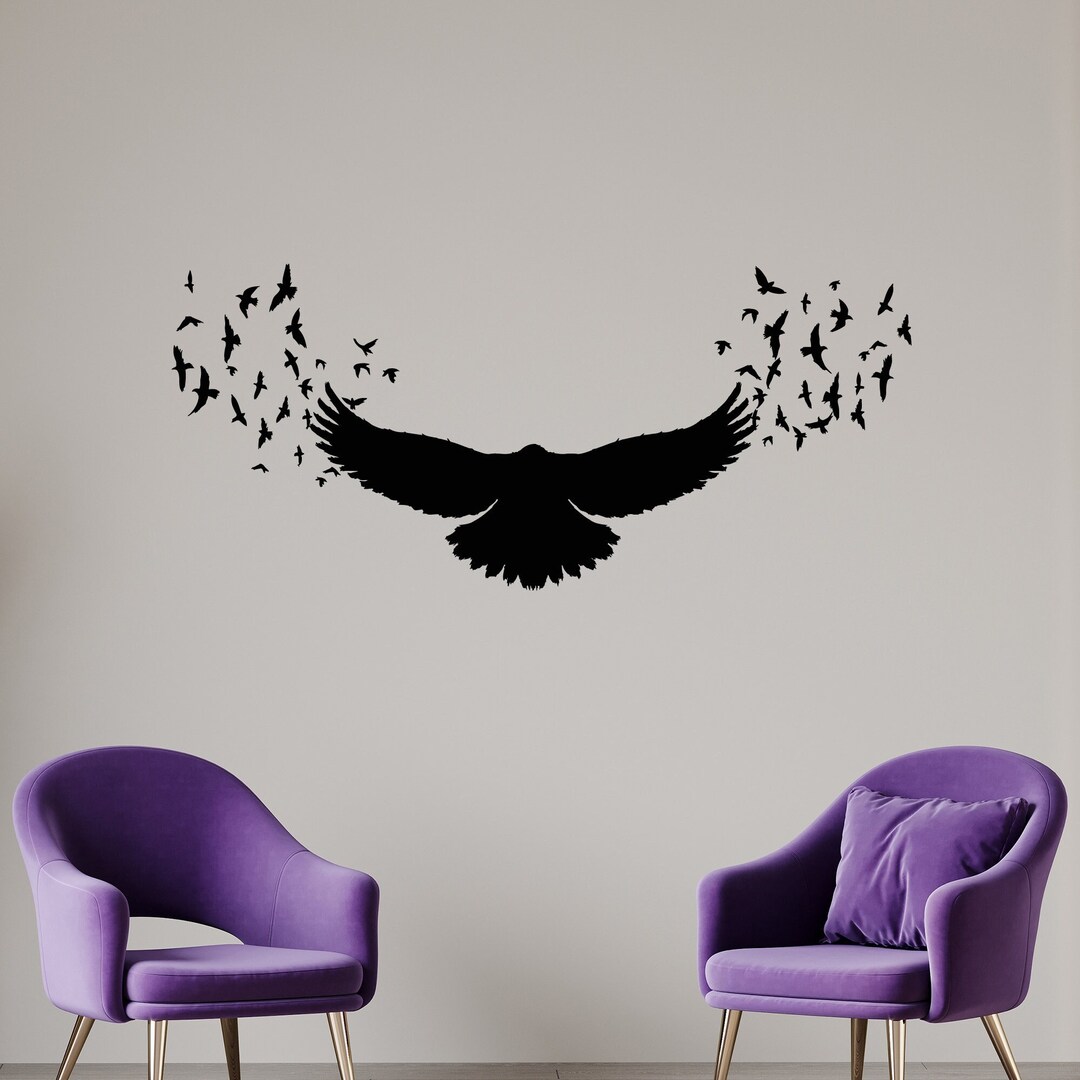 Bird Vinyl Wall Decal Black Raven Gothic Birds Patterns Halloween Decor ...