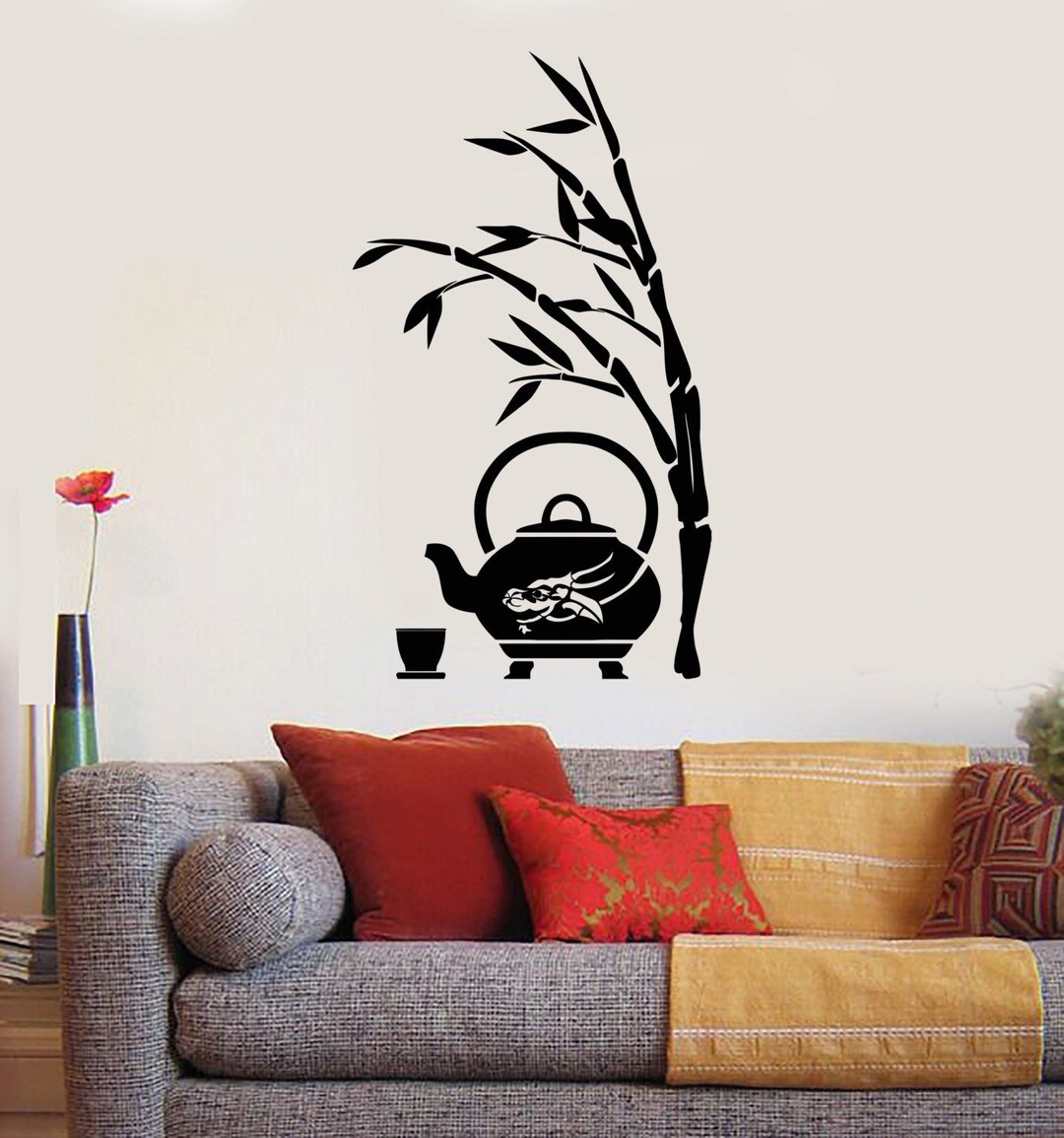 Chinese Tea Ceremony Vinyl Wall Decal Oriental Kitchen Decoration ...