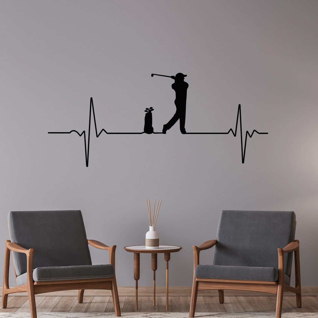 Golf Vinyl Wall Decal Golfer Sport Club Heartbeat Golf Equipment ...