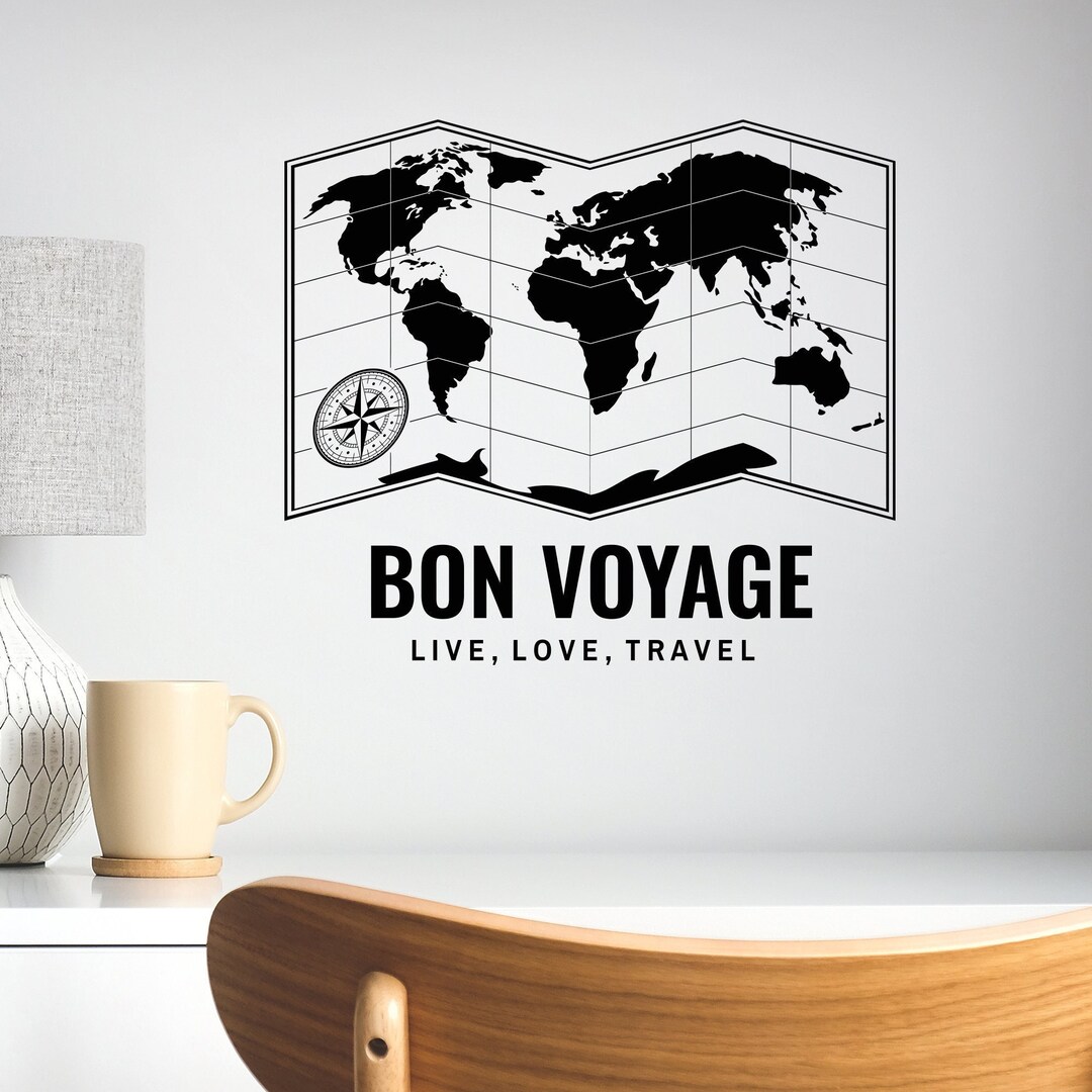 Bon Voyage World Map Vinyl Wall Decal: Travel Adventure Decor (#6468di ...