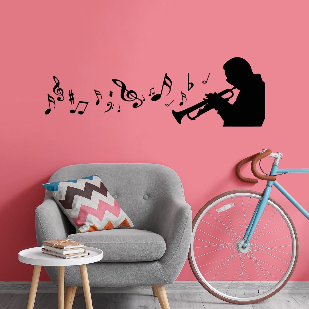 Trumpet Vinyl Wall Decal Musical Instrument Player Musical Notes ...