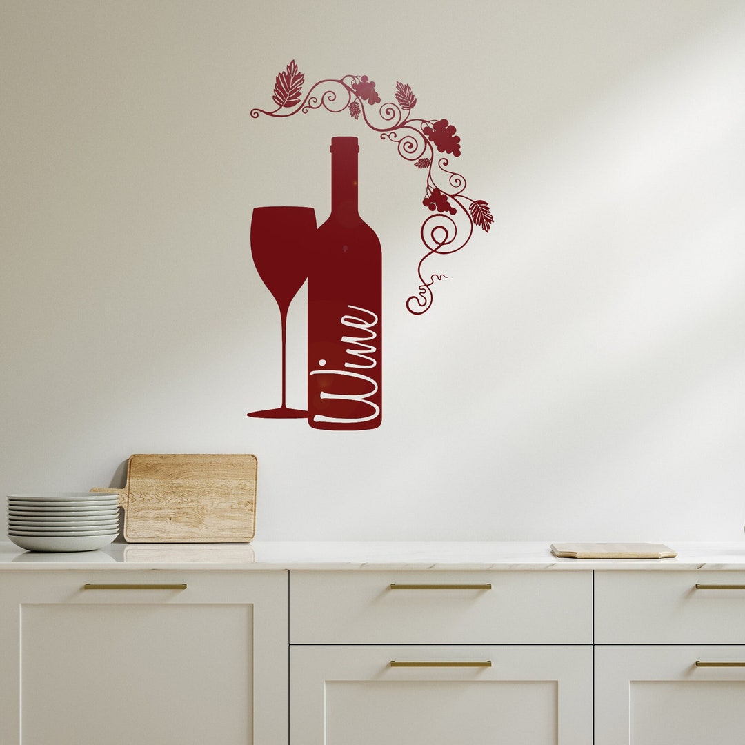 Wine Vinyl Wall Decal Bottle Glass Grape Restaurant Bar Shadow Box ...