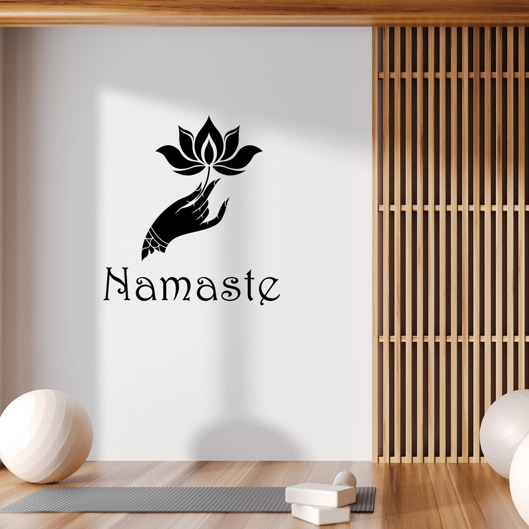Namaste Wall Vinyl Decal Lotus Flower Hand Buddhism Yoga Studio ...