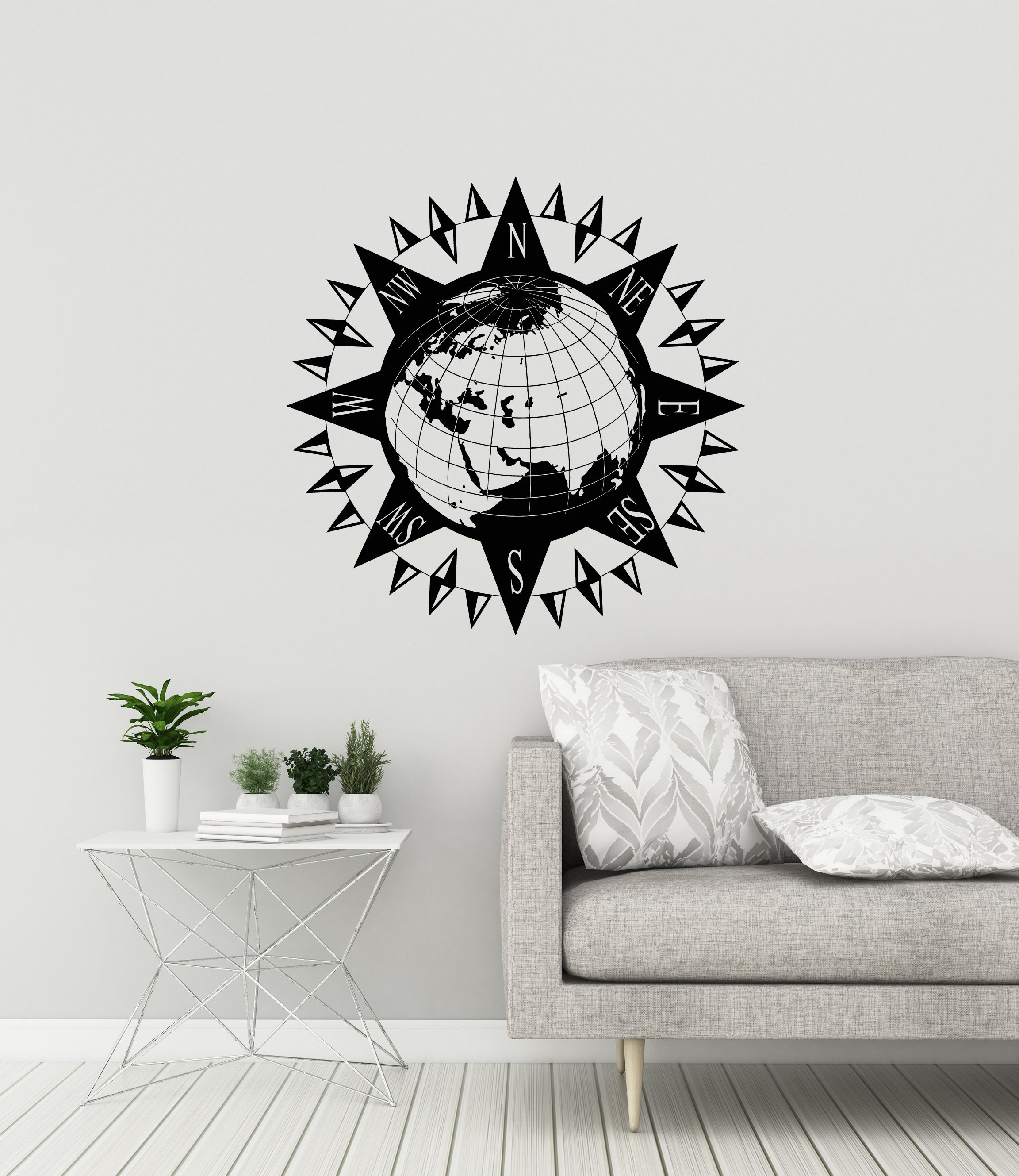 Compass Vinyl Wall Decal Navigation Geography School Classroom Decor ...