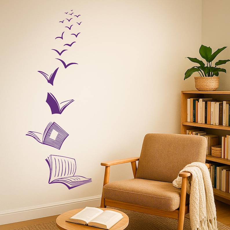 Flying Books Vinyl Wall Decal Home Library Reading Area Corner High ...