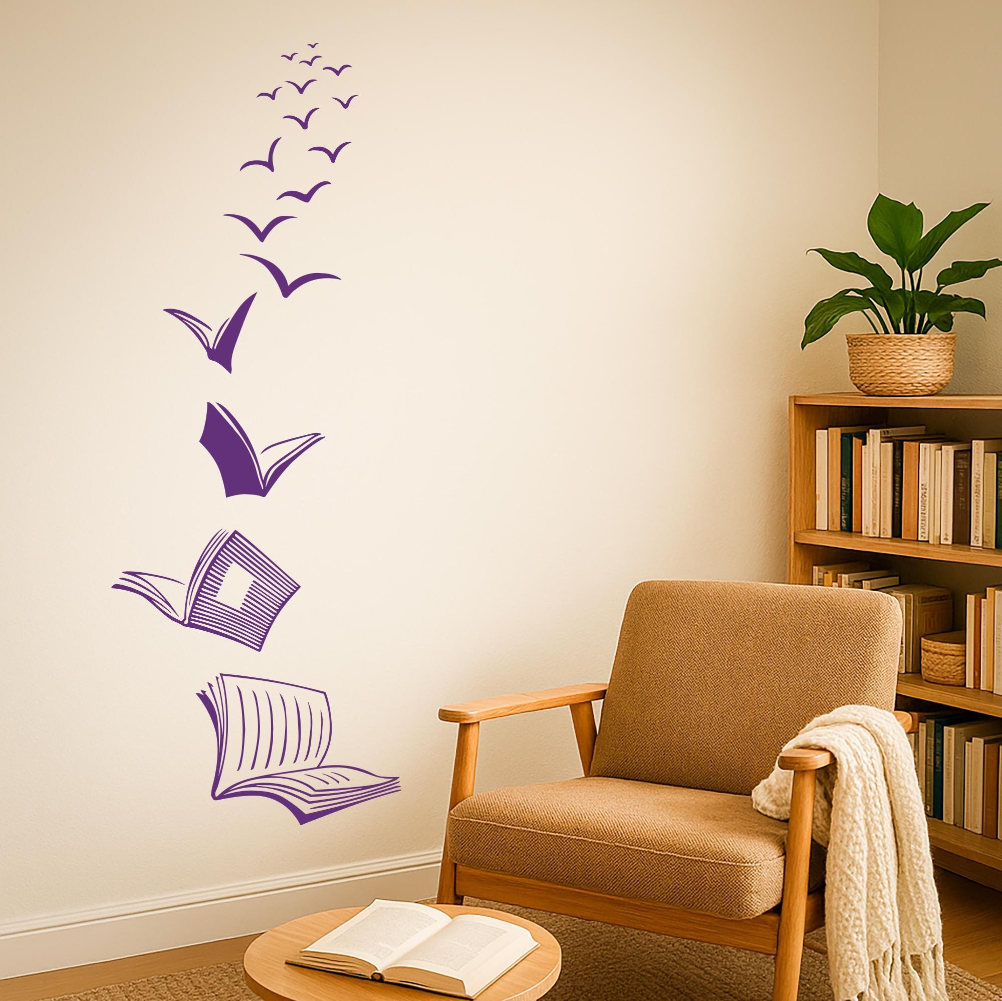 Flying Books Vinyl Wall Decal Home Library Reading Area Corner High ...