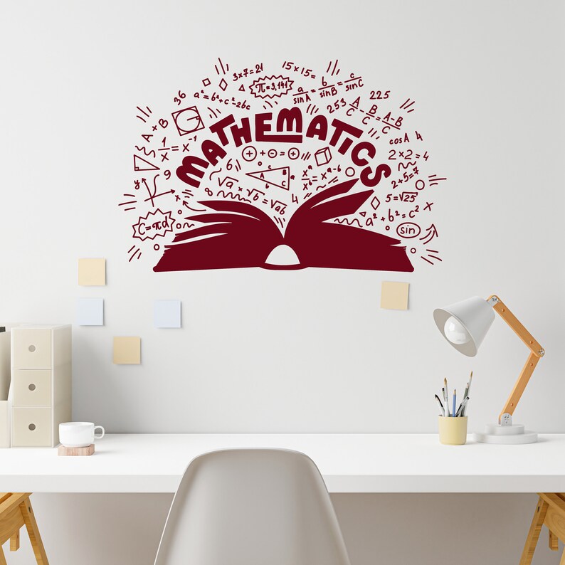 Mathematics Vinyl Wall Decal Math Symbols School Open Book Classroom ...